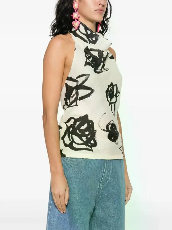 MSGM Floral Linen Halterneck Top