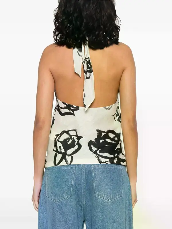 MSGM Floral Linen Halterneck Top