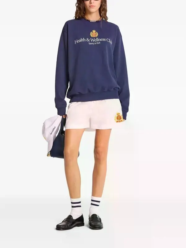 Sporty & Rich Emblem Embroidered Relaxed Fit Shorts