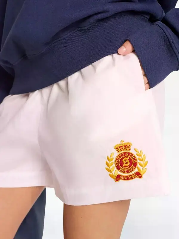 Sporty & Rich Emblem Embroidered Relaxed Fit Shorts