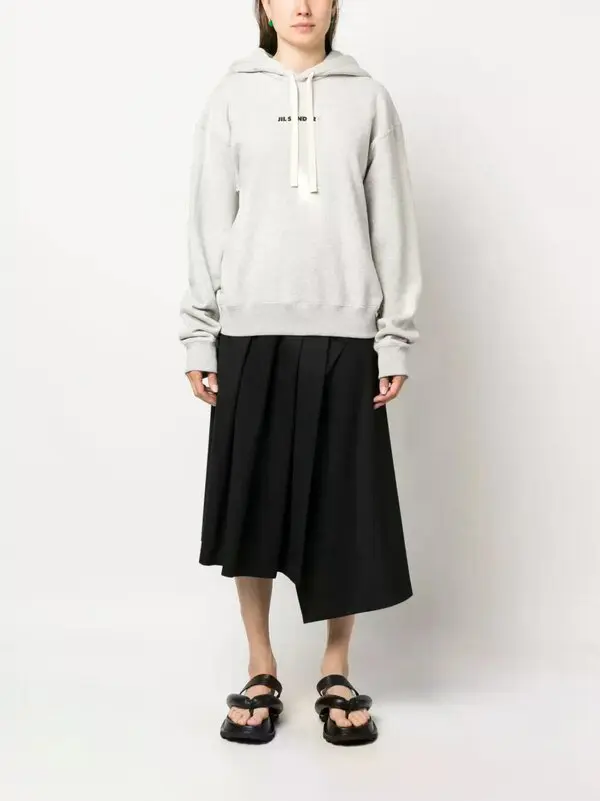 JIL SANDER Logo Print Cotton Hoodie - Grey