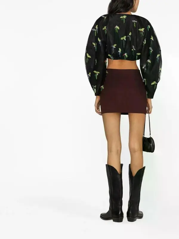 GANNI Embellished Puff Sleeve Cropped Blouse