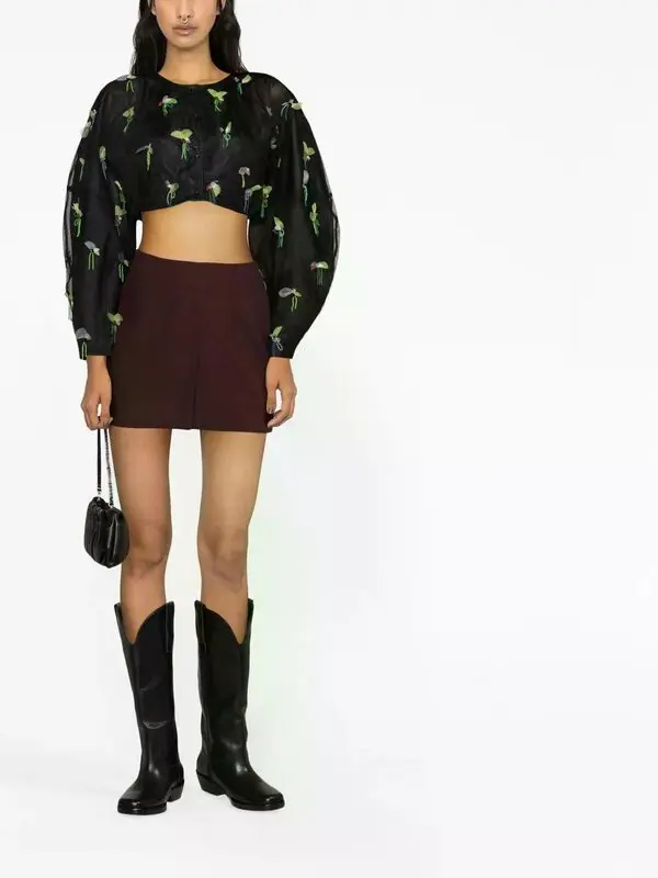GANNI Embellished Puff Sleeve Cropped Blouse