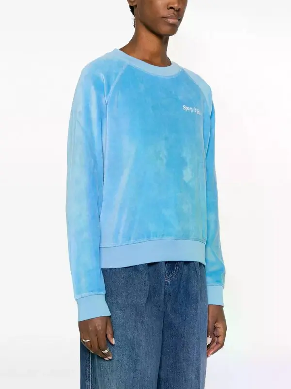 Sporty & Rich Velvet Sweatshirt With Embroidered Logo - Blue