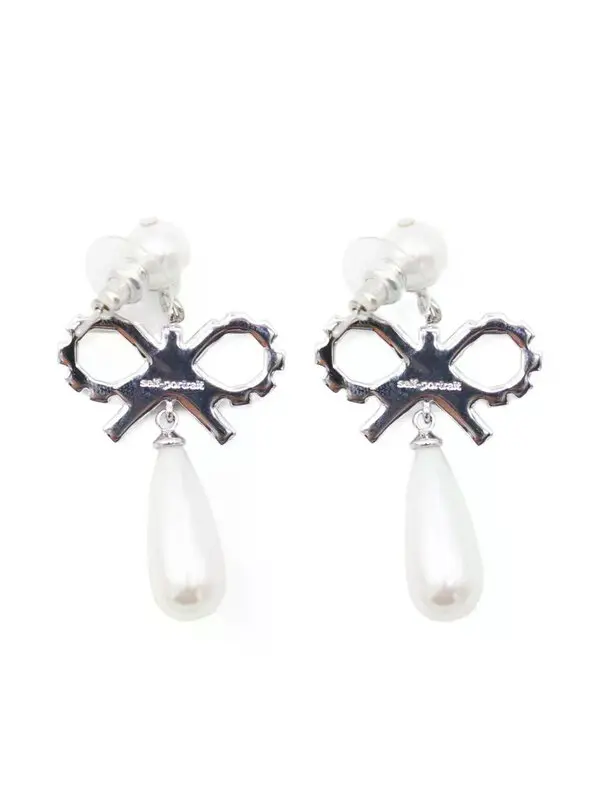 SELF-PORTRAIT Bow Droplet Earrings With Crystal Embellishment And Pearl Drop