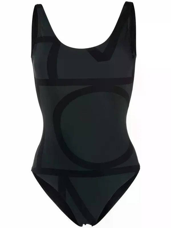 TOTEME Monogram Print Scoop Neck Swimsuit - Black