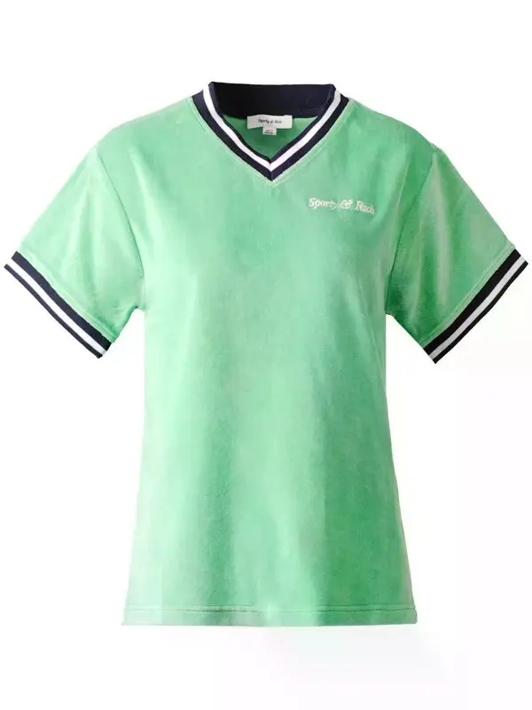 SPORTY & RICH Logo-embroidered V-neck T-shirt - Green