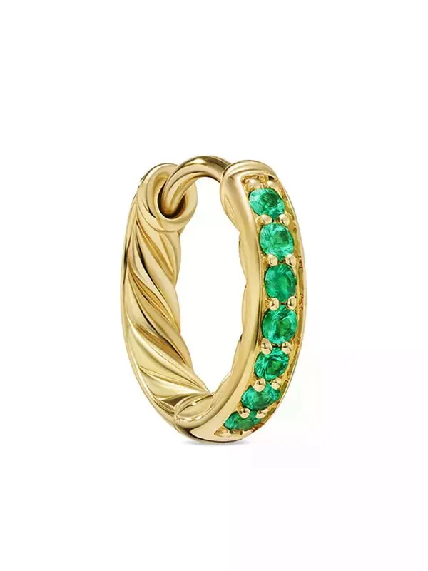 David Yurman 18kt Yellow Pavé Emerald Huggie Earrings