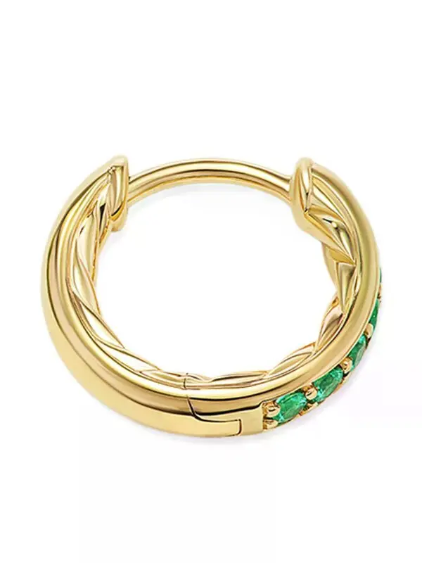 David Yurman 18kt Yellow Pavé Emerald Huggie Earrings