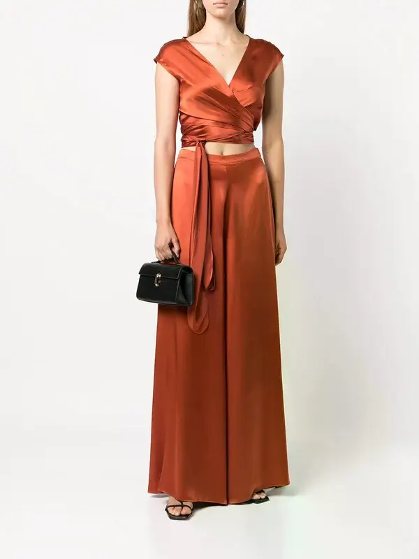 Voz High-waisted Wide-leg Silk Trousers - Red