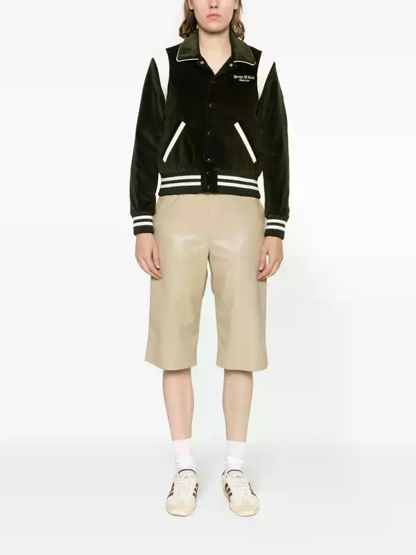 SPORTY & RICH Logo Embroidered Cotton Corduroy Bomber Jacket - Green