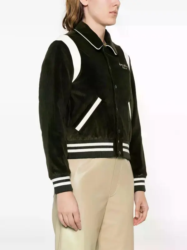 SPORTY & RICH Logo Embroidered Cotton Corduroy Bomber Jacket - Green