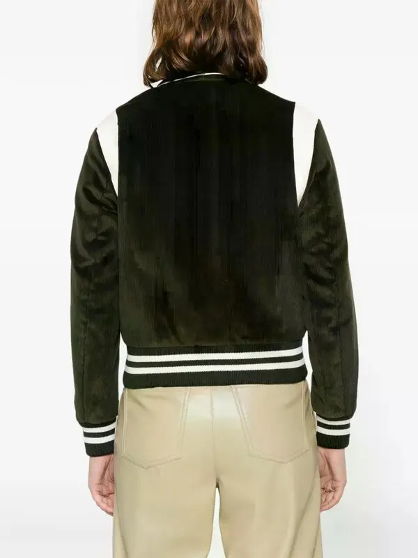 SPORTY & RICH Logo Embroidered Cotton Corduroy Bomber Jacket - Green