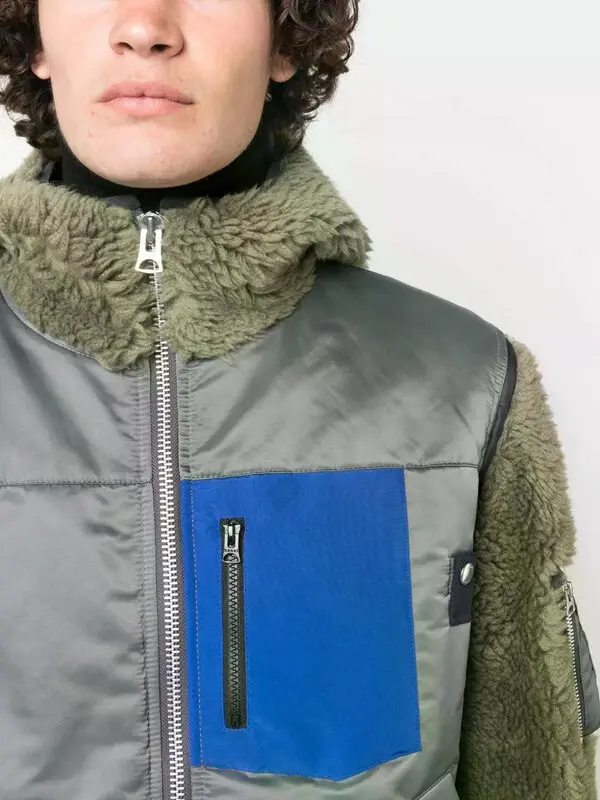 Sacai Colour-block Zip-up Hooded Jacket - Grey
