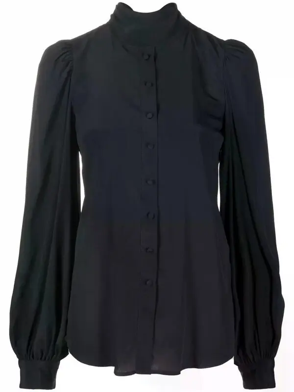 Wandering Silk Stand-up Collar Blouse - Black
