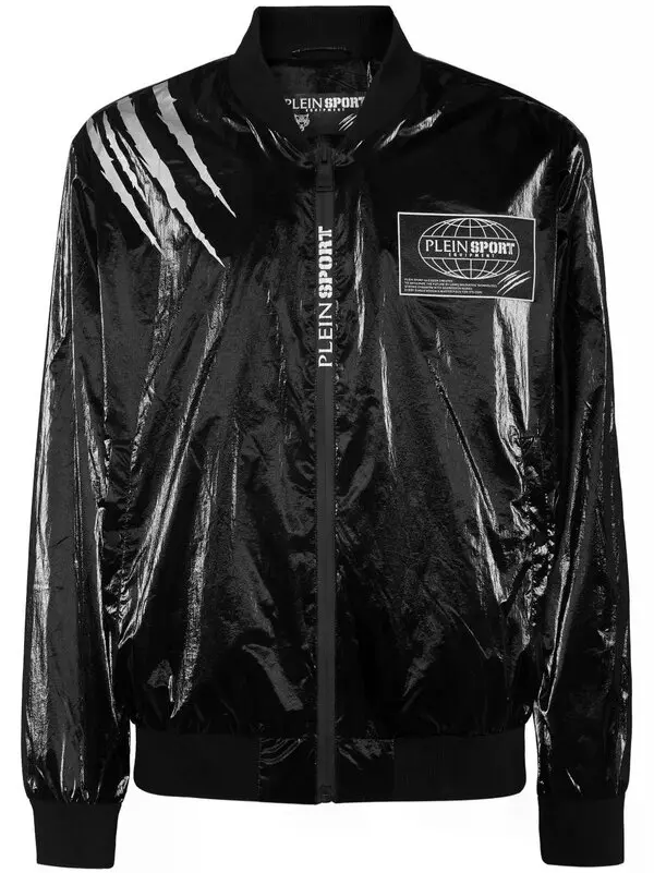 PLEIN SPORT Crinkled Bomber Jacket - Black