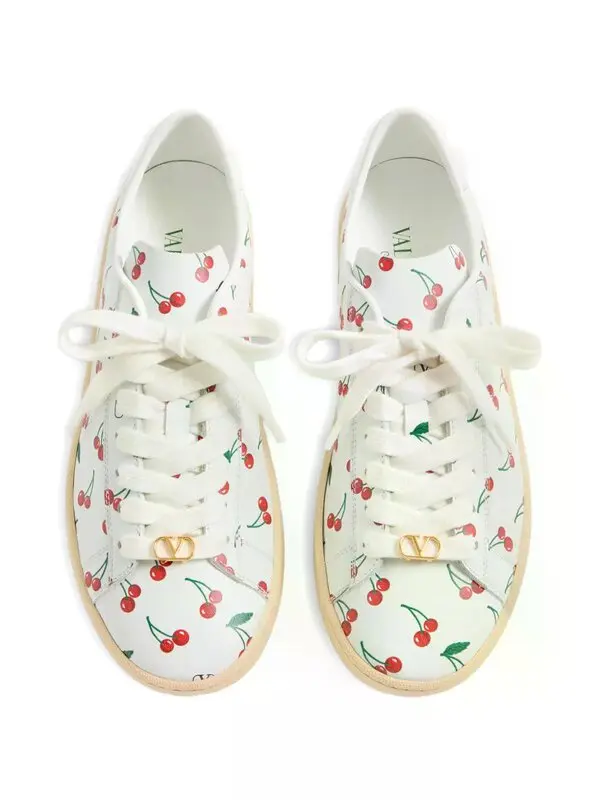 Valentino Garavani Royco Cherryfic Pattern Nappa Calfskin Sneakers - White