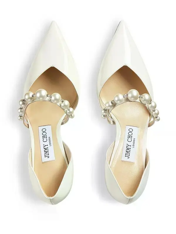 JIMMY CHOO Aurelie 65mm Patent Leather Pumps With Pearl Embellishment - White