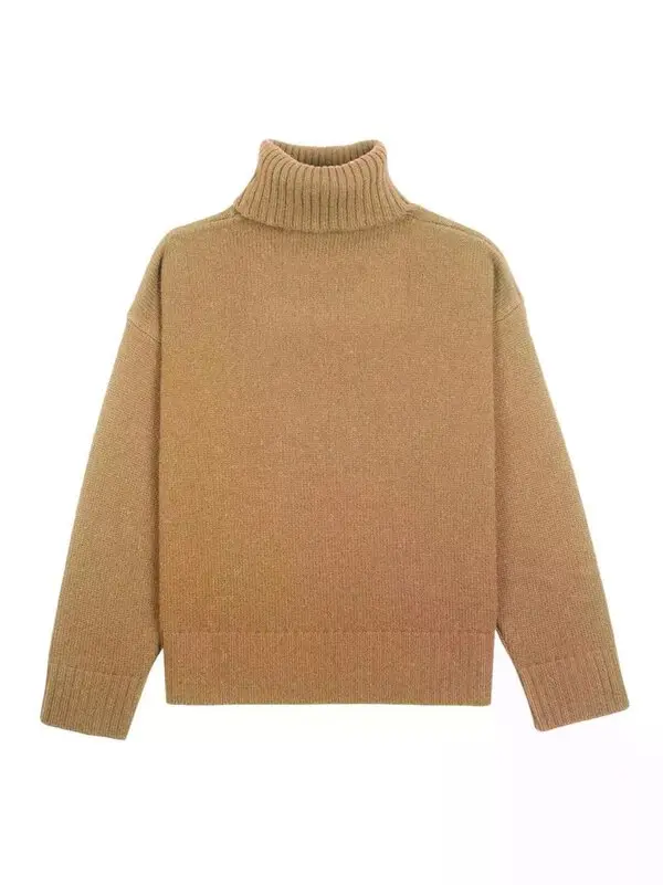 SPORTY & RICH Logo-embroidered High Neck Wool Jumper - Brown