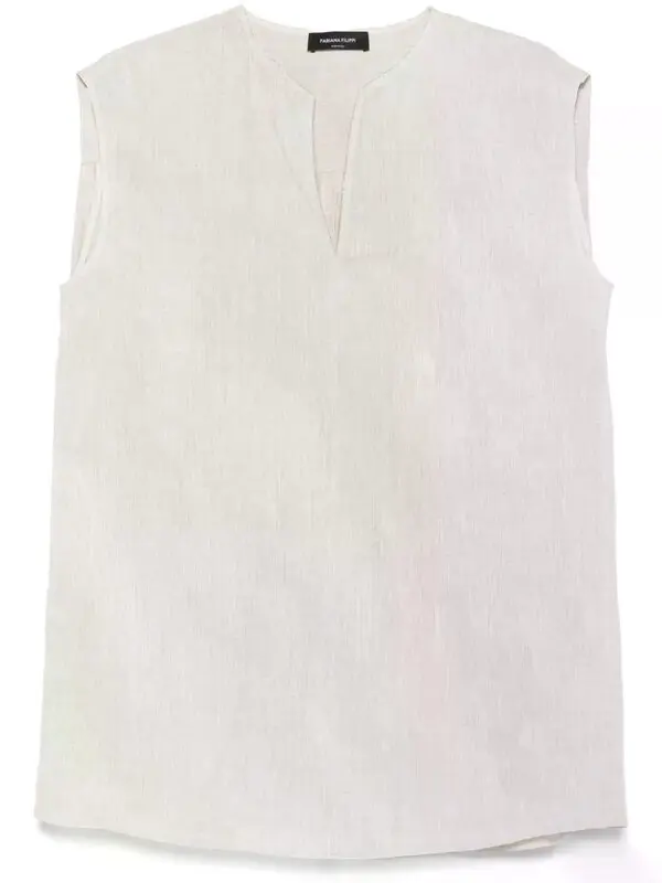 Fabiana Filippi Linen Split Neck Sleeveless Blouse