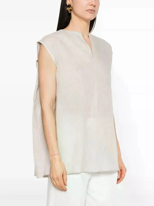 Fabiana Filippi Linen Split Neck Sleeveless Blouse