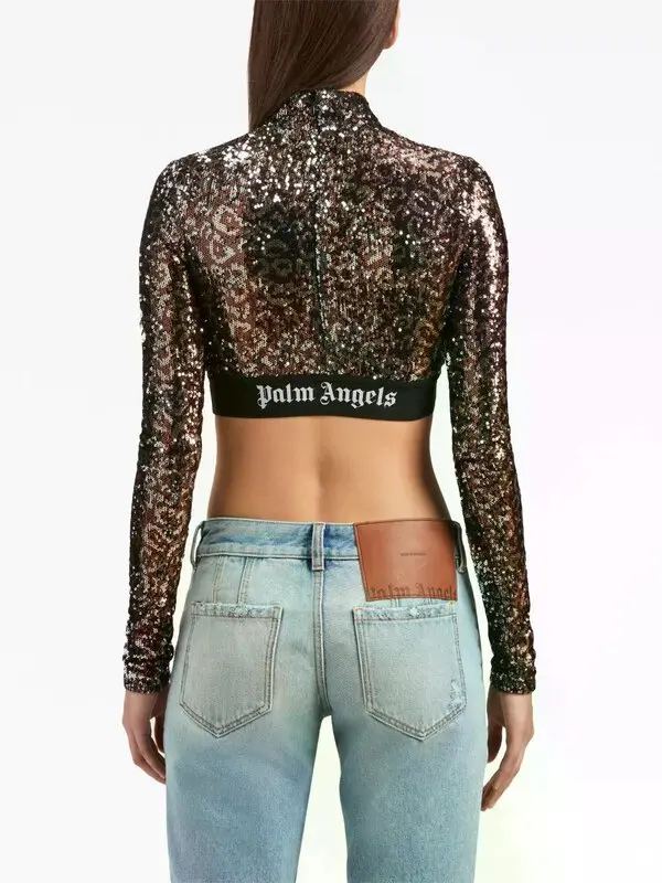 Palm Angels Sequined High Neck Cropped Top