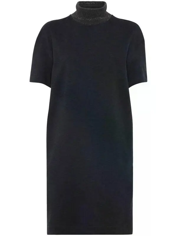 Brunello Cucinelli Chain Detail High Neck Dress - Black