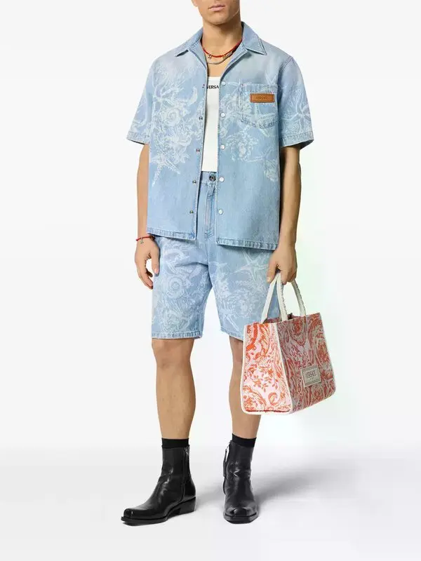 Versace Barocco Sea Print Denim Shorts