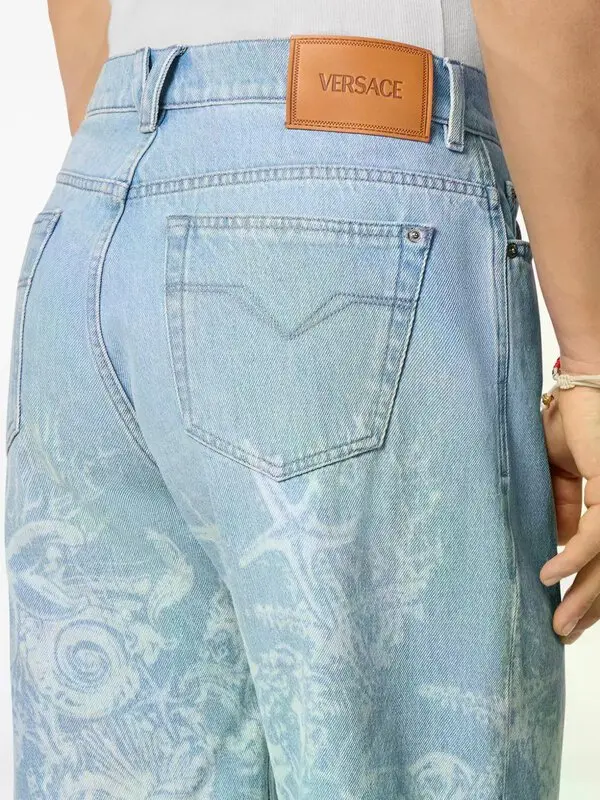 Versace Barocco Sea Print Denim Shorts