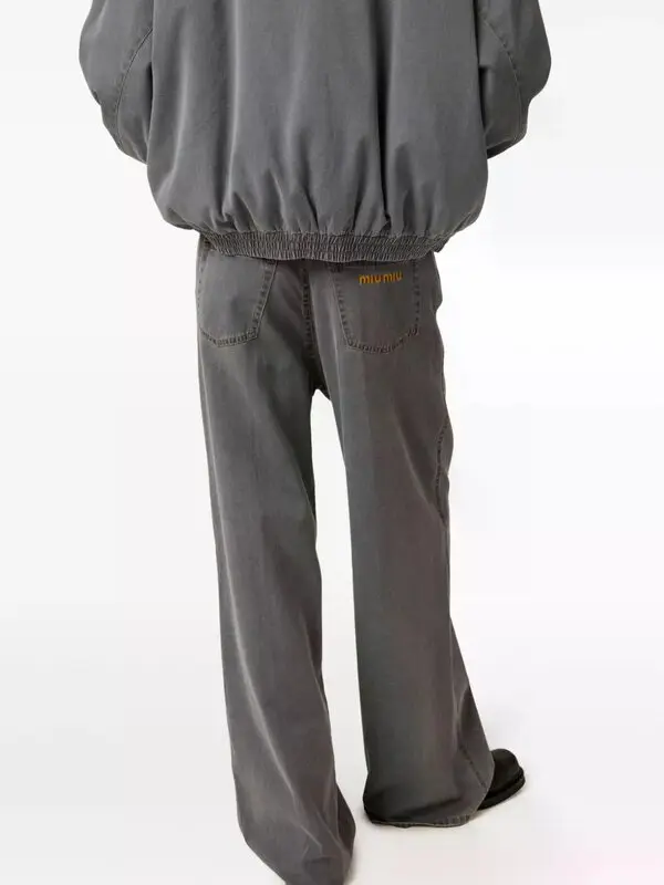 Miu Miu Logo-embroidered Wide-leg Jeans - Grey
