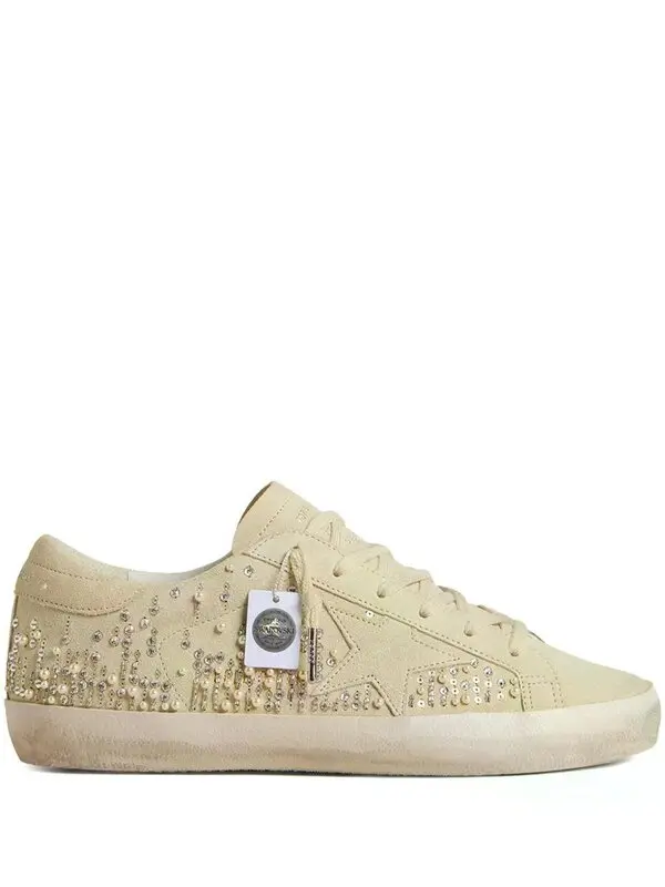 GOLDEN GOOSE Super-star Embellished Suede Sneakers - Neutrals