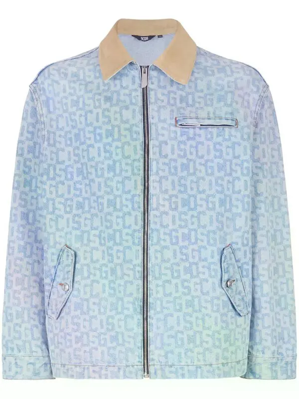 Gcds Monogram Print Denim Jacket - Blue