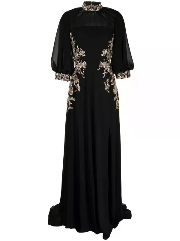 SAIID KOBEISY Sequin Embellished High Neck Gown - Black