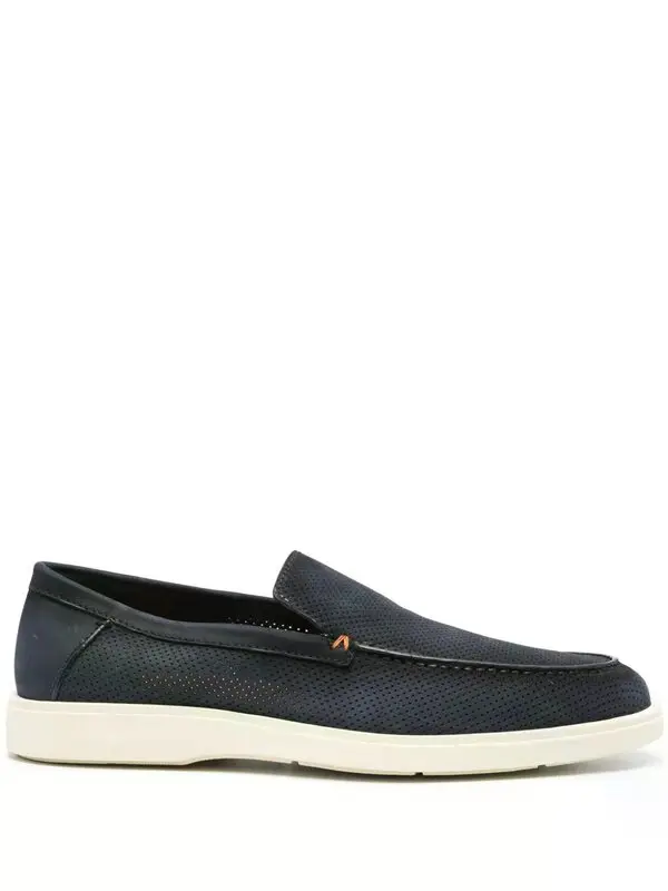 Santoni Perforated Calf Suede Loafers - Blue