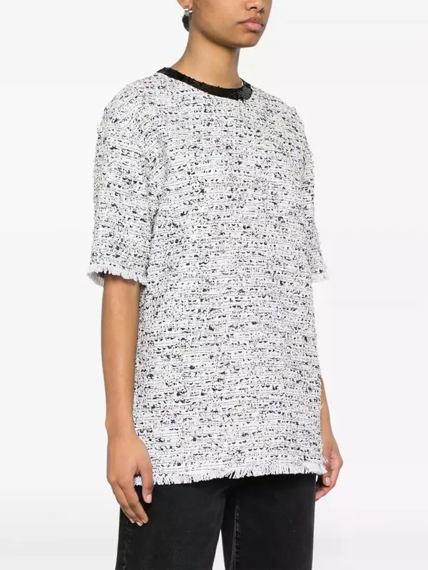 Balmain Textured Tweed Top With Frayed Edges