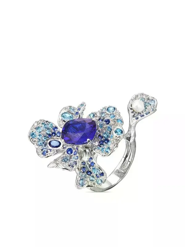 ANABELA CHAN Rhodium Vermeil Sapphire And Pearl Ring - Silver
