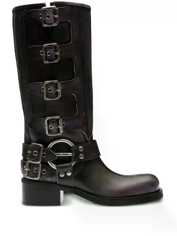 Miu Miu Buckled Mid-calf Leather Boots