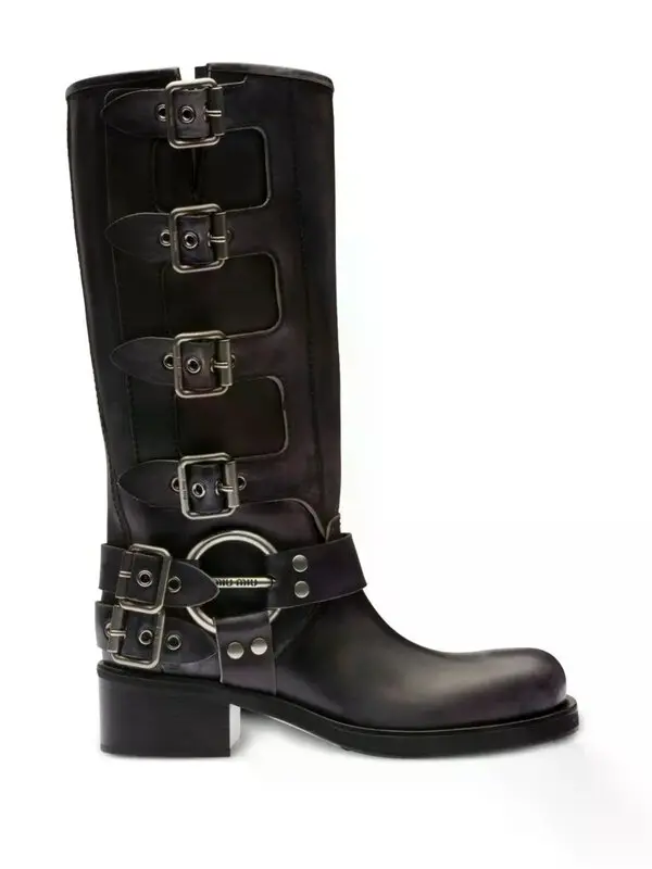 Miu Miu Buckled Mid-calf Leather Boots