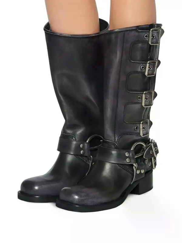 Miu Miu Buckled Mid-calf Leather Boots