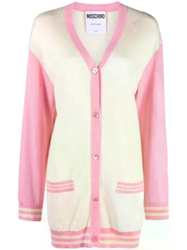 Moschino Monogram Jacquard V-neck Cardigan - Neutrals