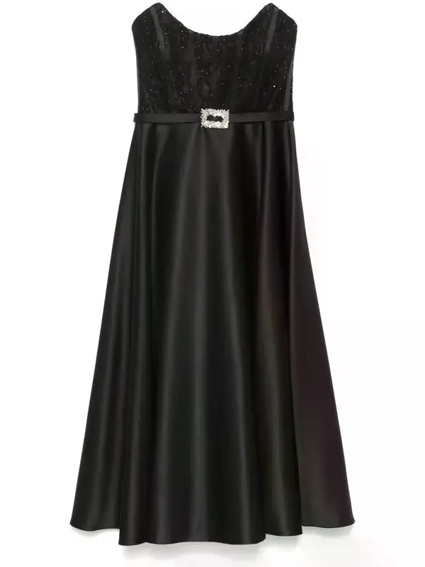 NISSA Corset-style Taffeta Midi Dress - Black