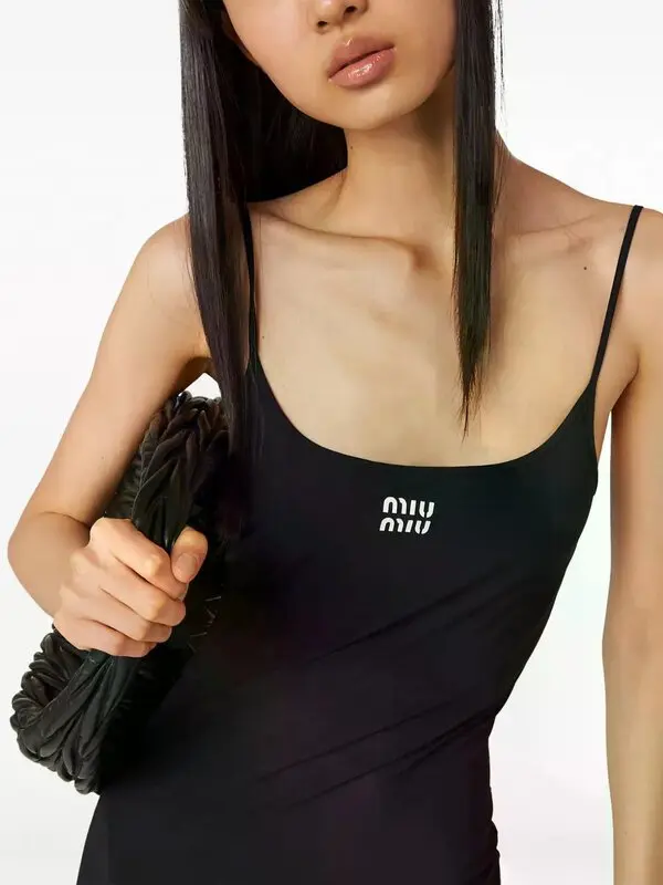 Miu Miu Logo-print Jersey Midi Dress - Black