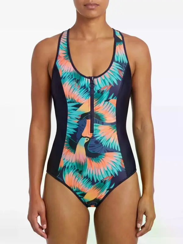 DUSKII Tucan-print Zip-up Swimsuit
