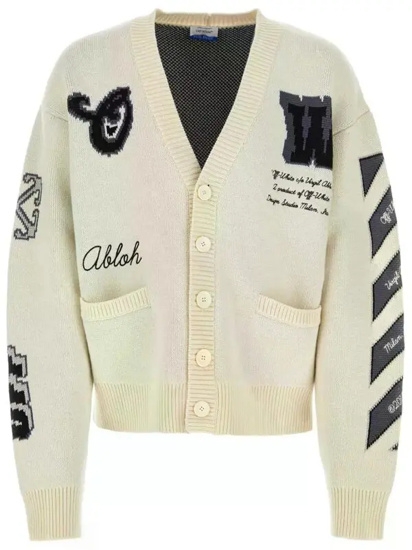 Off-White Varsity Ribbed V-neck Cardigan - Neutrals