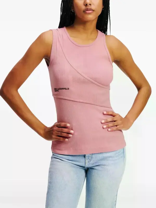Karl Lagerfeld Sleeveless Crew Neck Top With Embroidered Logo