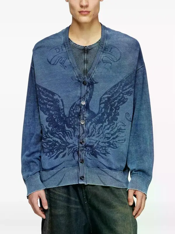 DIESEL® K-fenicar Eagle Graphic Print V-neck Cardigan
