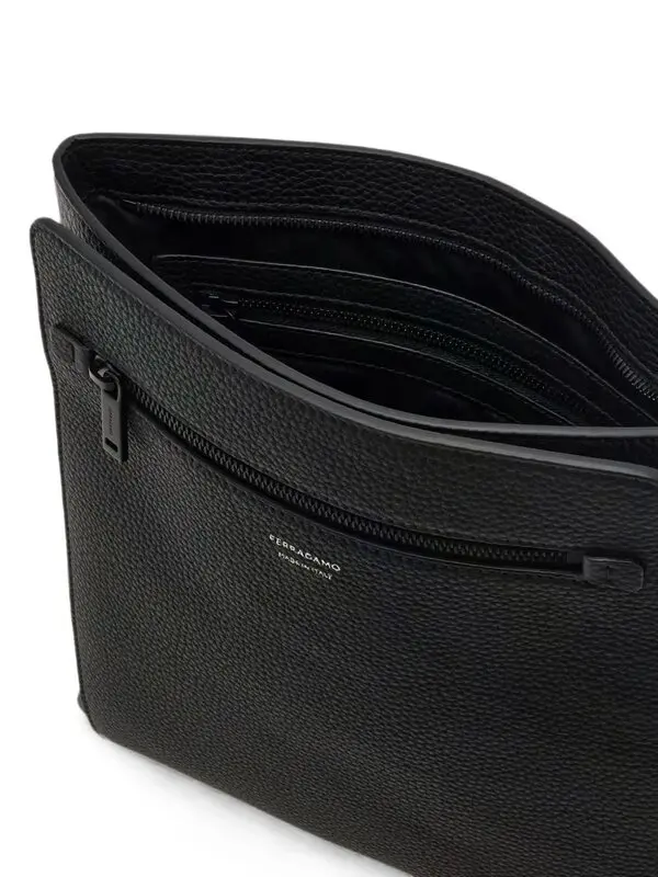 FERRAGAMO Rubberized Calf Leather Messenger Bag