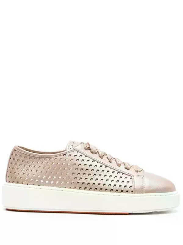 Santoni Perforated Leather Sneakers - Neutrals