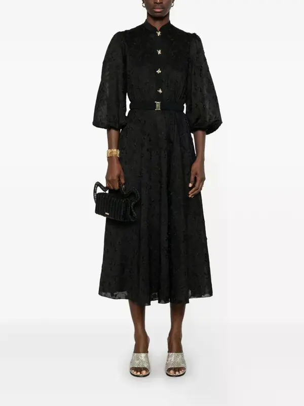 NISSA Floral Appliqué Midi Dress
