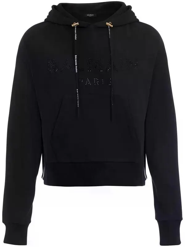 Balmain Rhinestone Embellished Cotton Hoodie